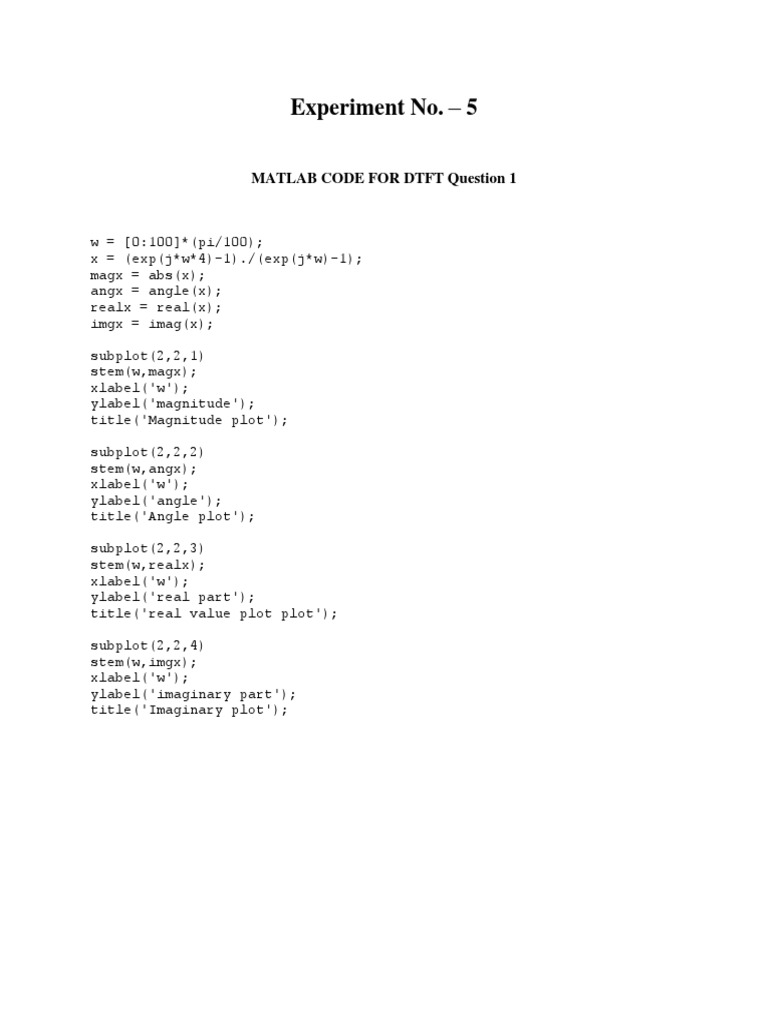 Matlab Code For DTFT - DSP Laboratory | PDF