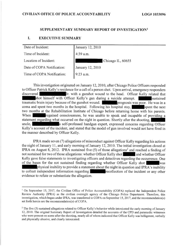 COPA Summary Findings On Officer Patrick Kelly | PDF | Trigger ...