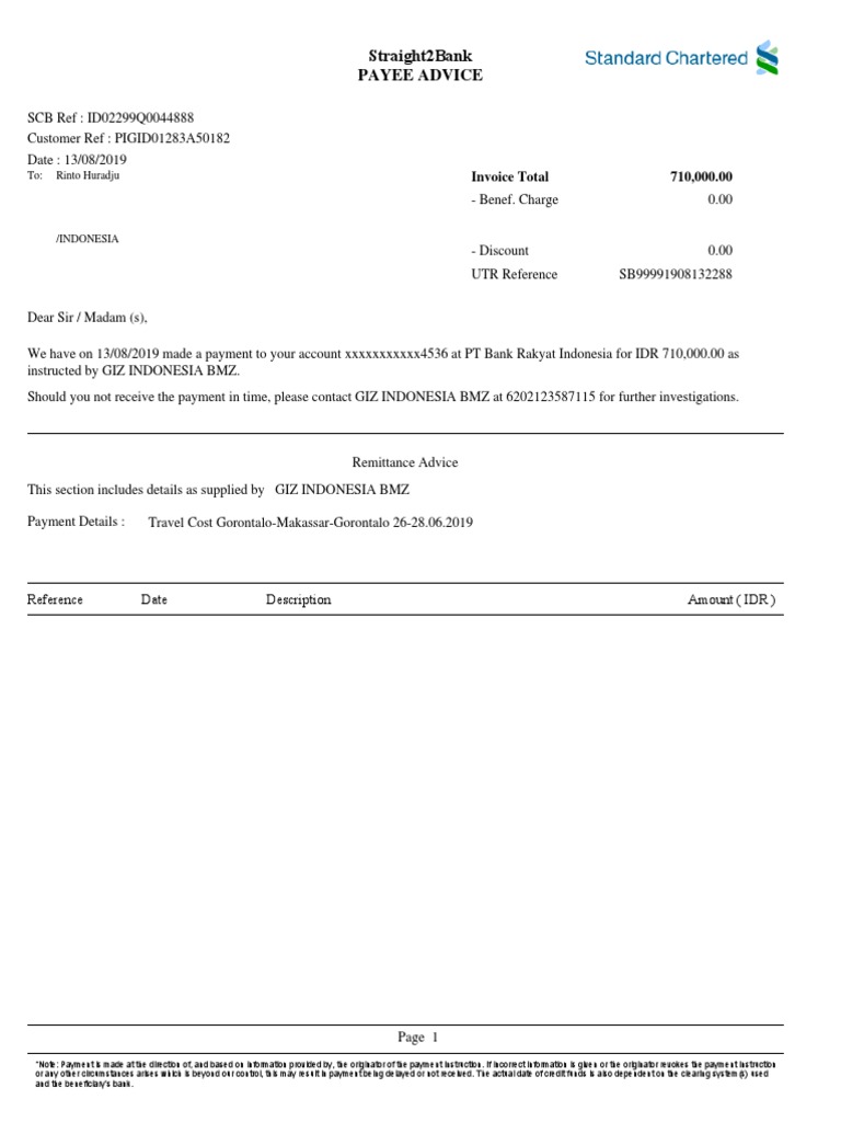 Straight2Bank Payee Advice: Invoice Total 710,000.00 | PDF