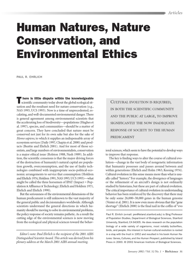 Human Natures, Nature Conservation, and Environmental Ethics | PDF ...