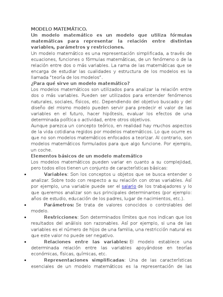 Modelo Matematico | PDF | Modelo matemático | Enseñanza de matemática