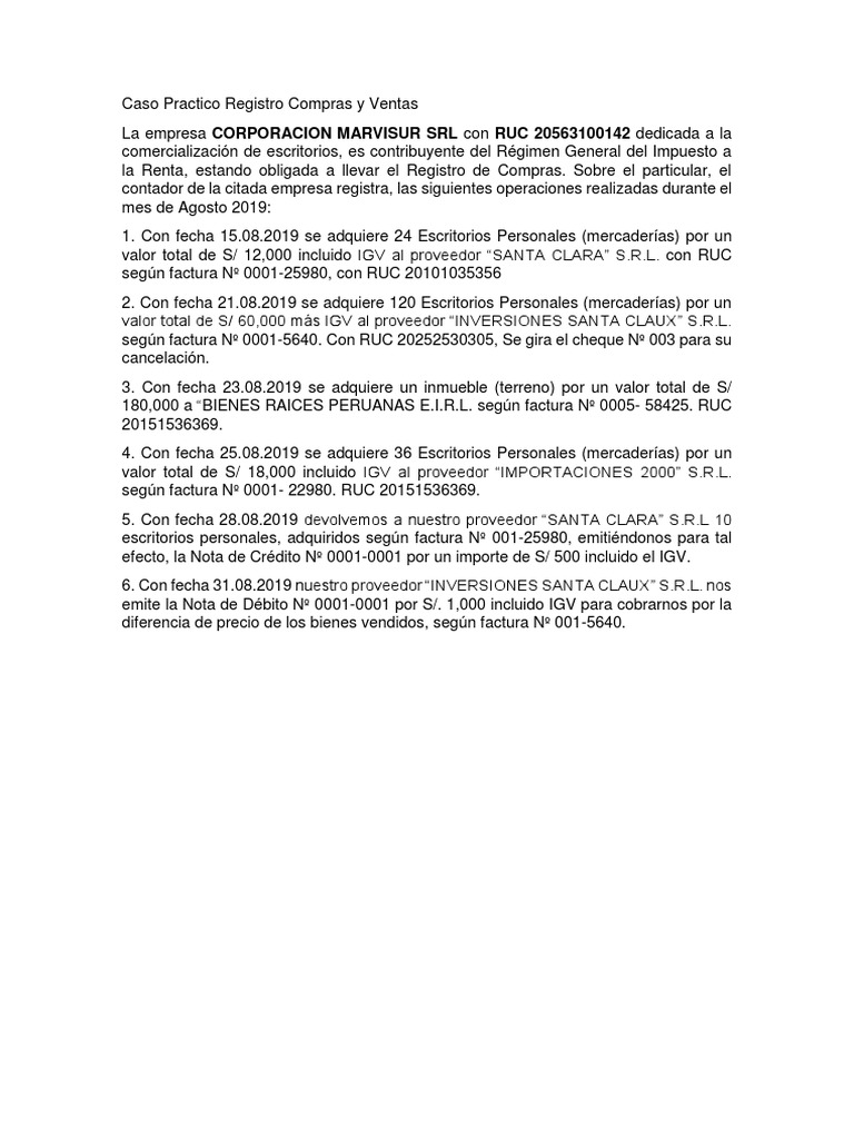 Caso Practico Registro Compras y Ventas | PDF | Servicios (economía) | Dinero