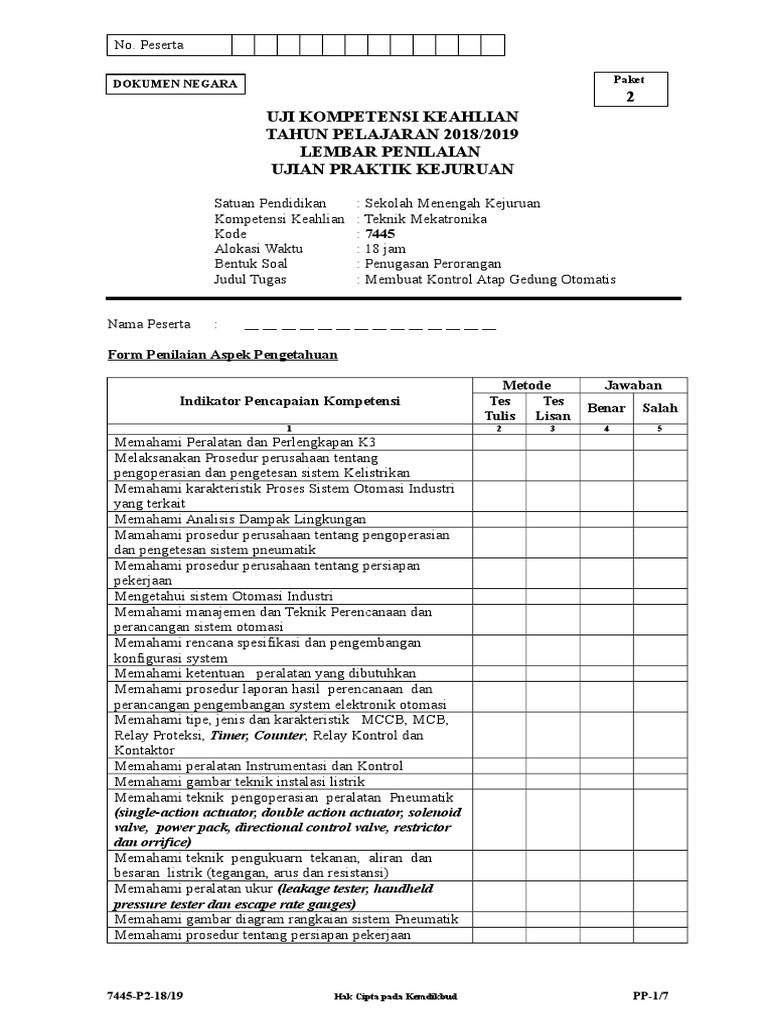 Lembar Penilaian Ukk Fiks 130x | PDF