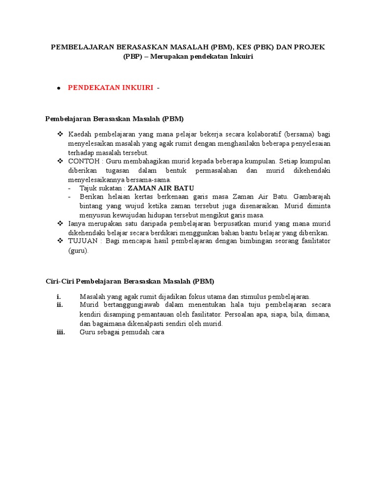 Pembelajaran Berasaskan Masalah Kes Projek - Definisi | PDF