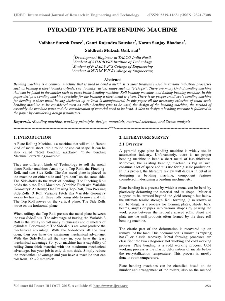 Pyramid Type Plate Bending Machine | PDF | Rolling (Metalworking ...