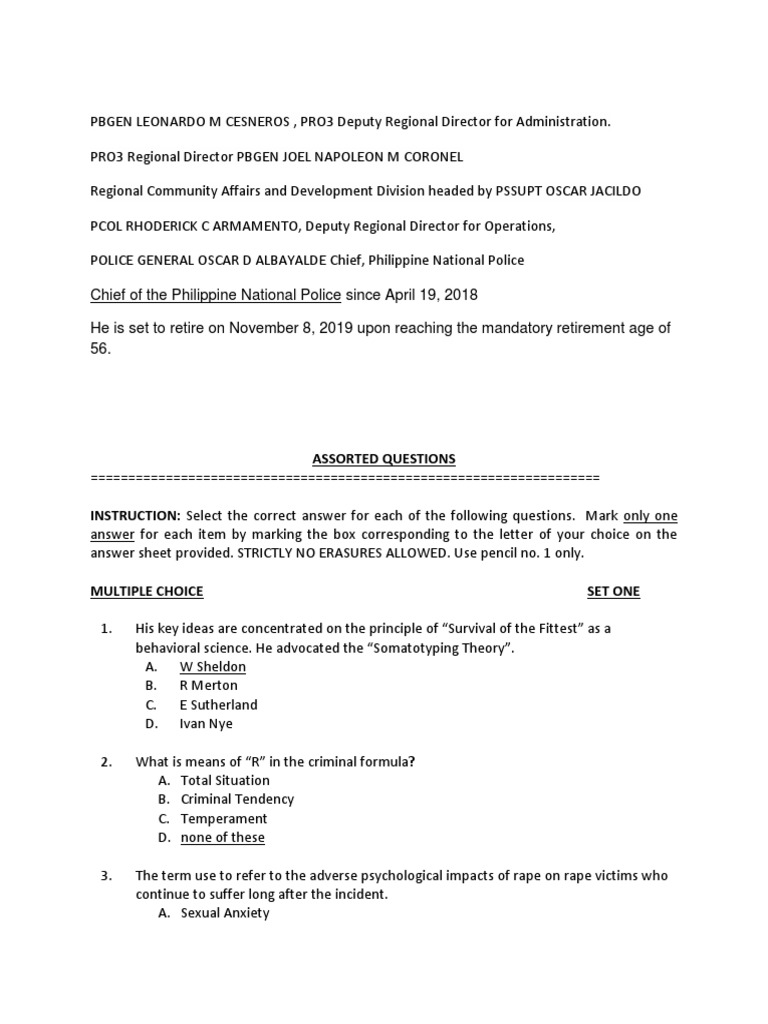 Napolcom Exam Reviewer Questions | PDF | Traffic | Crime & Violence