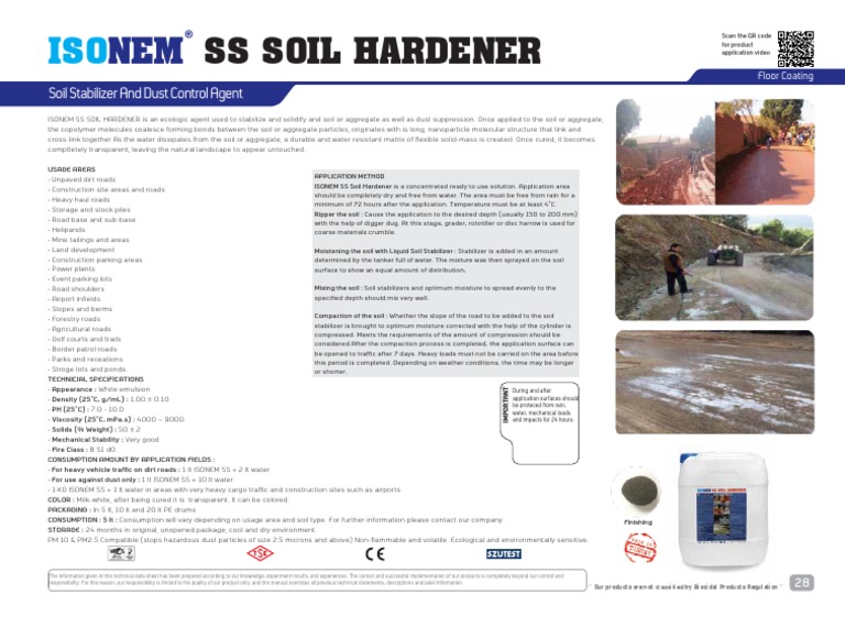 Ss Soil Hardener: Soil Stabilizer and Dust Control Agent | PDF | Soil ...
