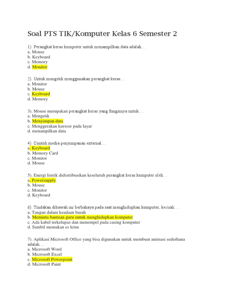 Soal TIK 6 SD | PDF