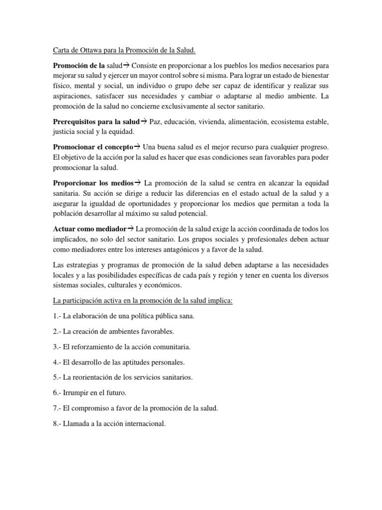 Carta de Ottawa para La Promoción de La Salud Resumen | PDF