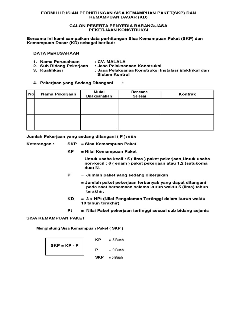 Perhitungan Sisa Kemampuan Paket SKP | PDF