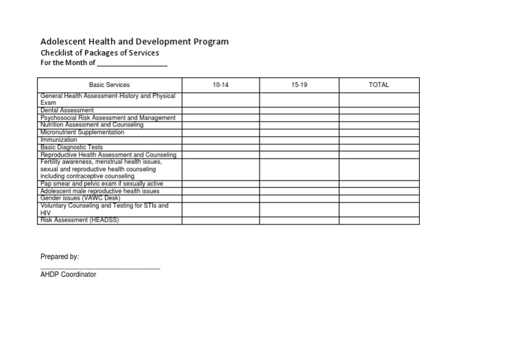Adolescent Health and Development Program Basic Services | PDF