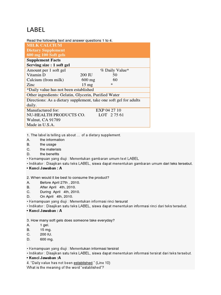 Soal Label | PDF | Nutrition Facts Label | Vitamin C