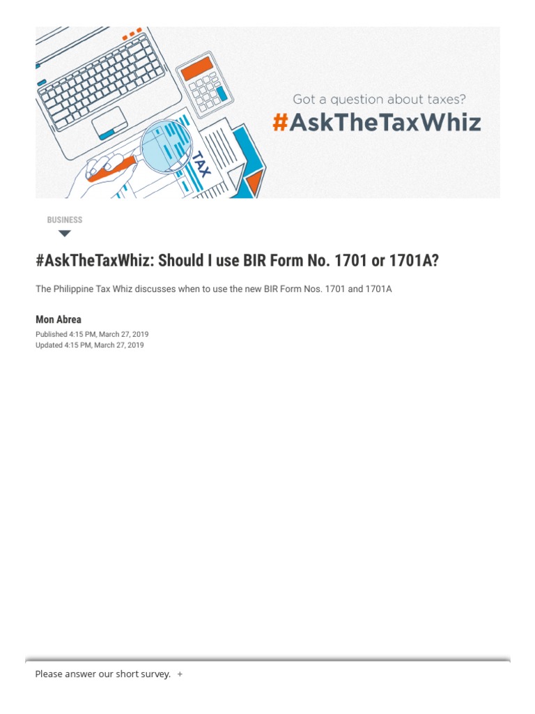 #Askthetaxwhiz: Should I Use Bir Form No. 1701 or 1701A?: Mon Abrea ...