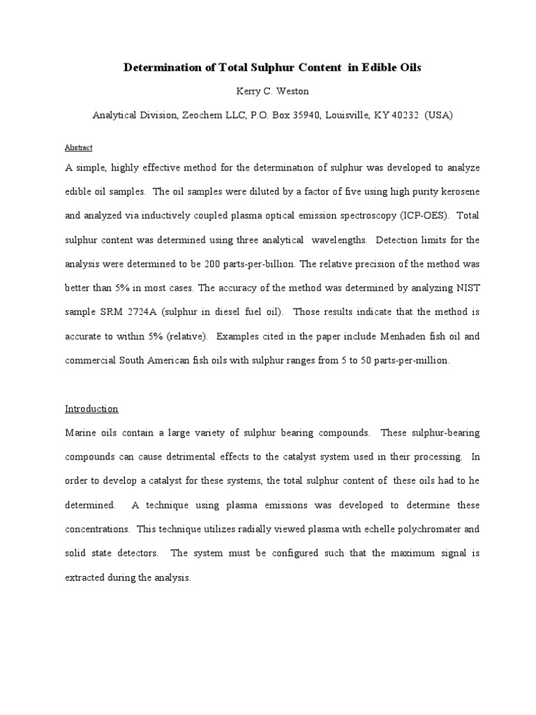 Total Sulphur in Edible Oils Analysis | PDF | Detection Limit | Fuel Oil