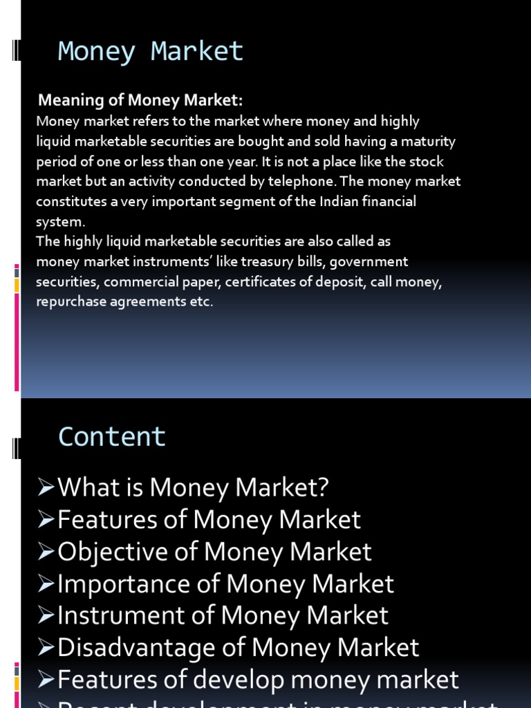 Meaning of Money Market | PDF | Money Market | Financial Markets
