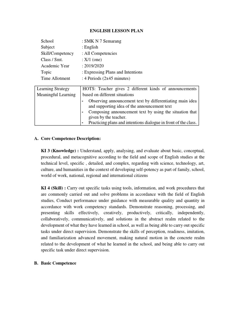Lesson Plan: Announcements in English | PDF | Competence (Human ...