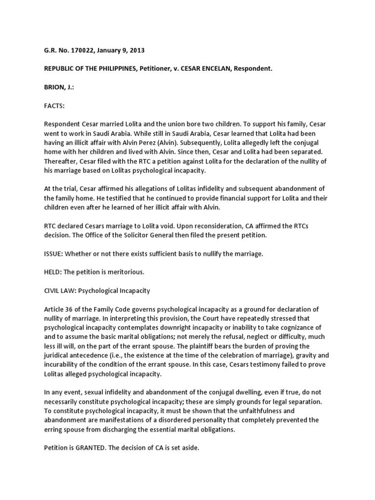 Pysch Incapacity Cases | PDF | Expert Witness | Marriage