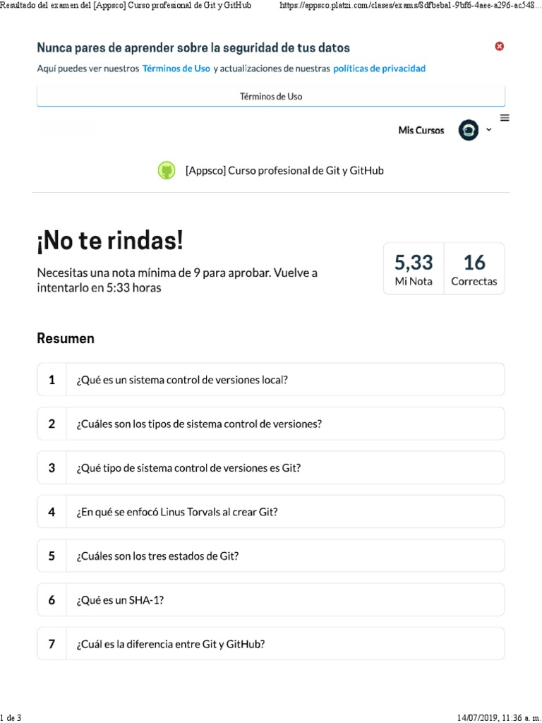 Resultado Examen Git y GitHub | PDF