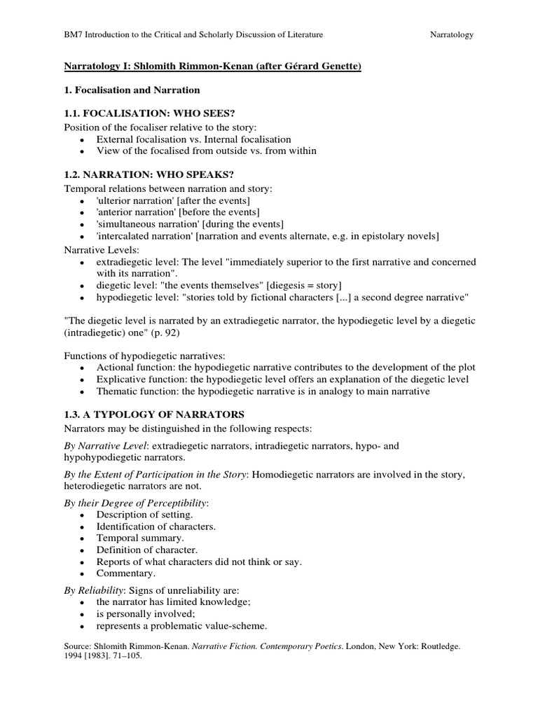 Handout Narratology PDF | Download Free PDF | Narrative | Aesthetics