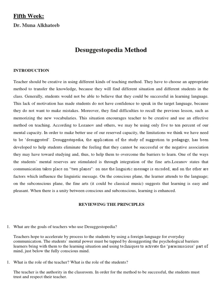 An Overview of the Desuggestopedia Language Teaching Method | PDF ...