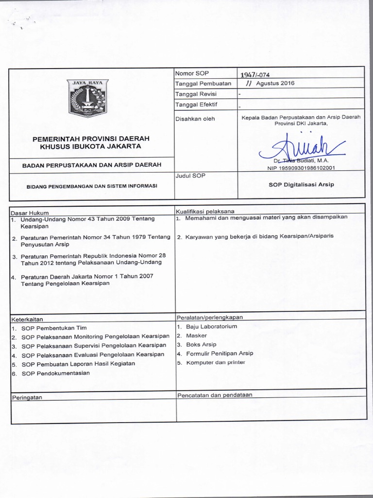SOP Digitalisasi Arsip | PDF