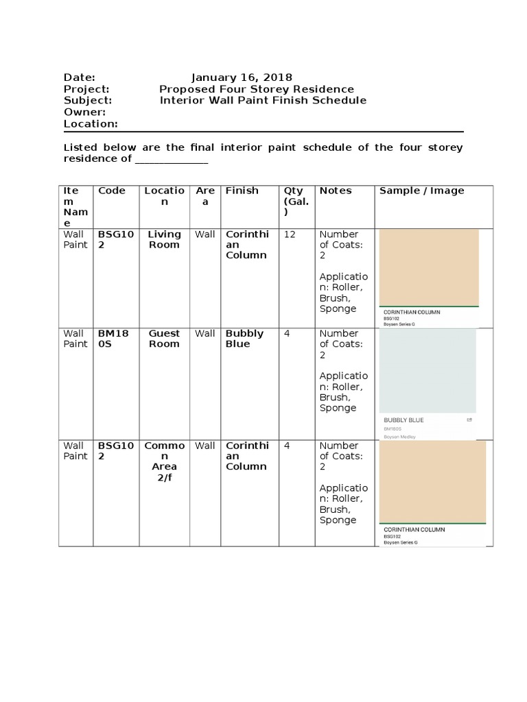 Paint Schedule Template | PDF | Paint | Art Materials