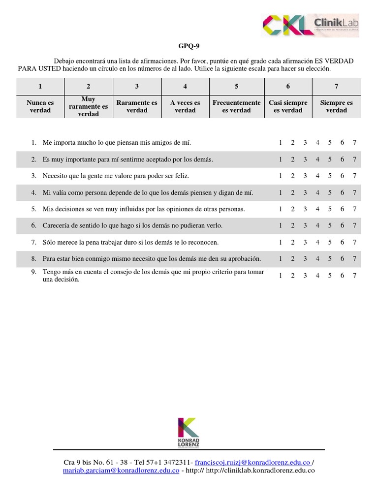 GPQ Versión 9 Ítems | PDF