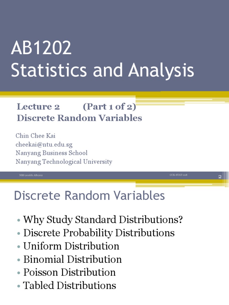 Discrete Random Variables Lecture | PDF | Probability Distribution | Mean