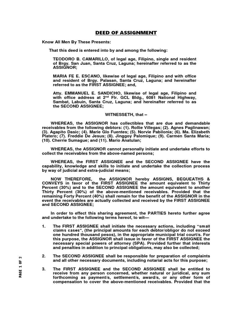Deed Of Assignment | Assignment (Law) | Common Law