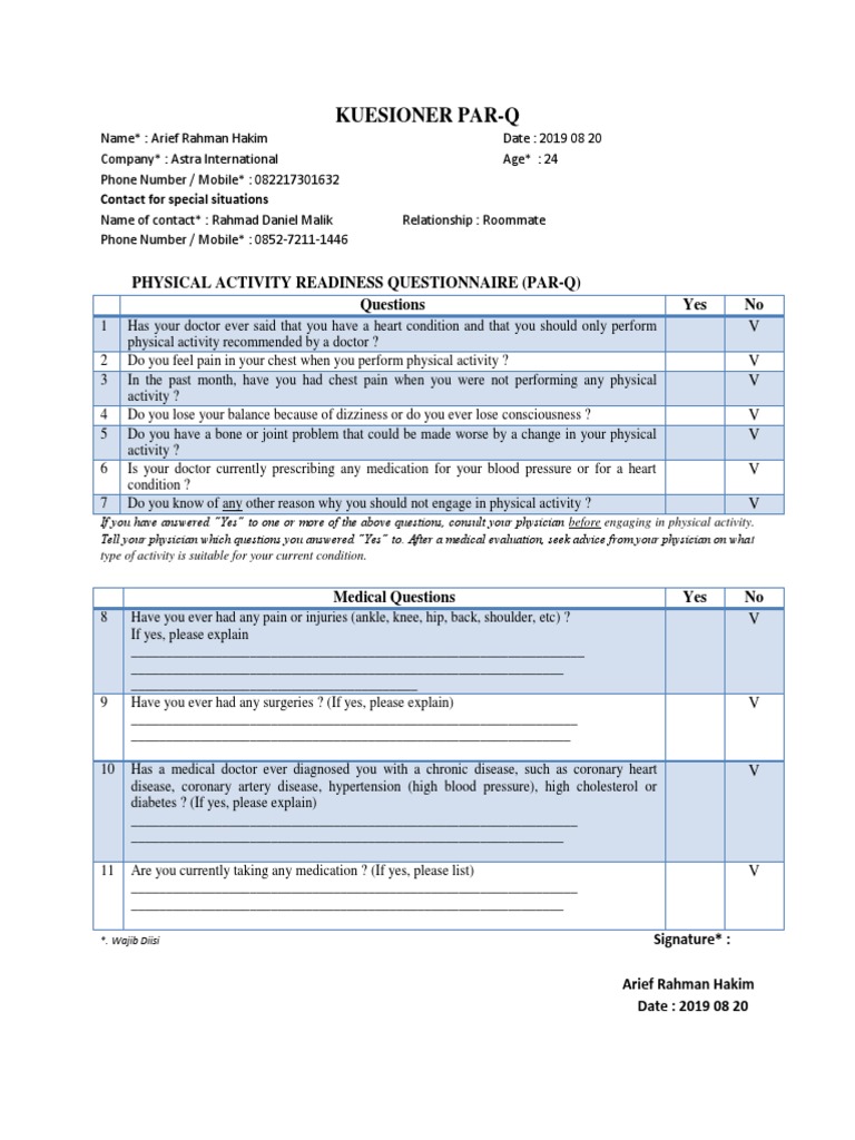 Parq | PDF | Hypertension | Heart