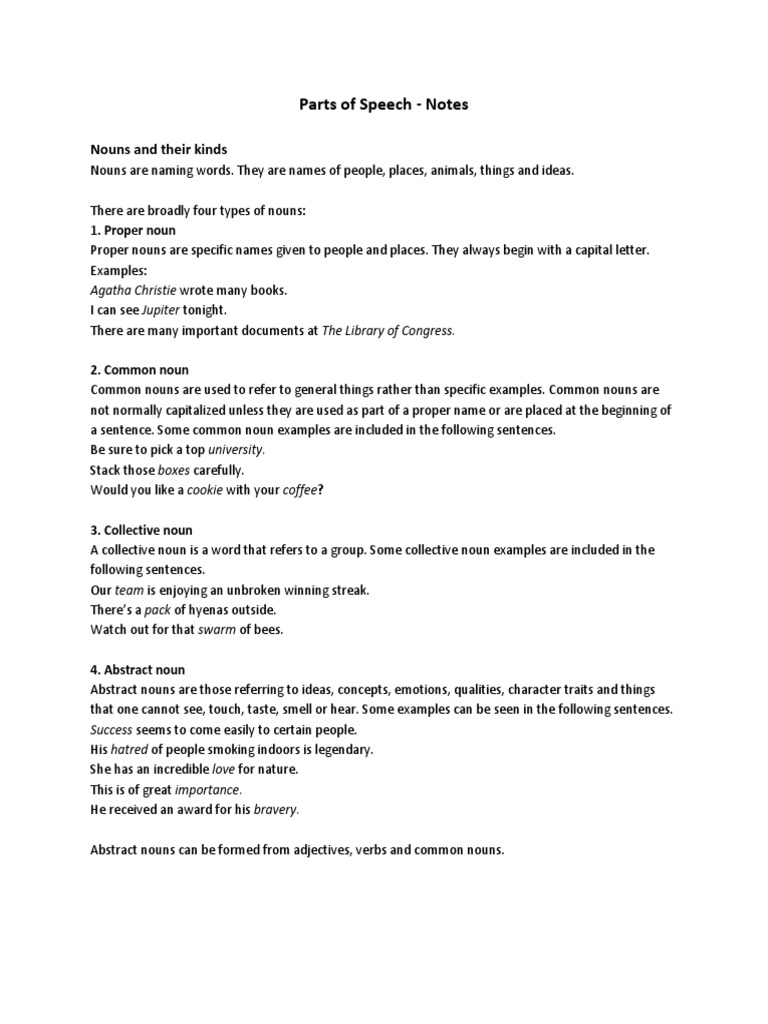 Notes On Parts of Speech | PDF | Adjective | Grammatical Number