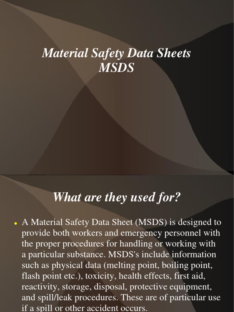 Material Safety Data Sheets Msds | PDF | Personal Protective Equipment ...