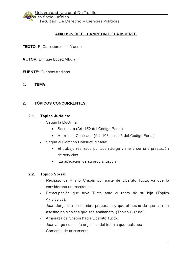 Análisis de El Campeón de La Muerte1 | PDF | Asesinato | Homicidio