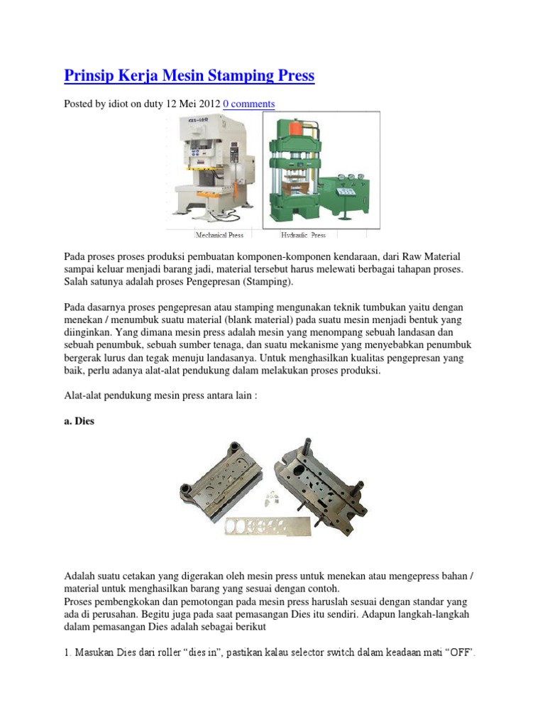 Prinsip Kerja Mesin Stamping Press | PDF