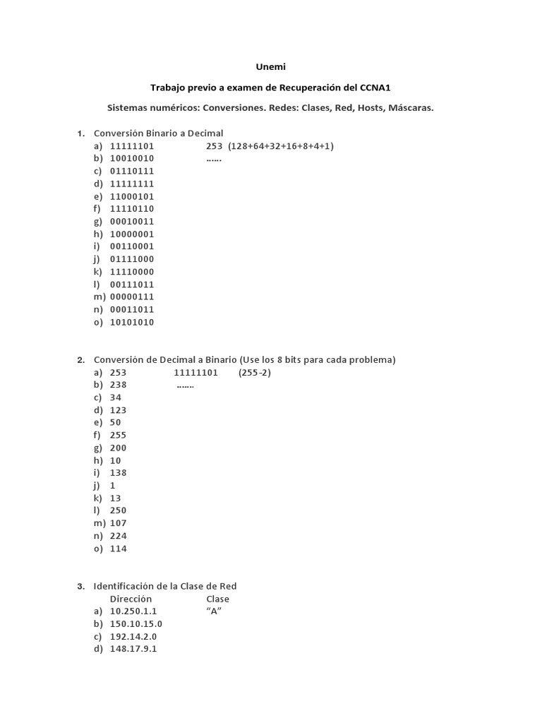 Ejercicios de Redes | PDF | Dirección IP | Protocolos de internet
