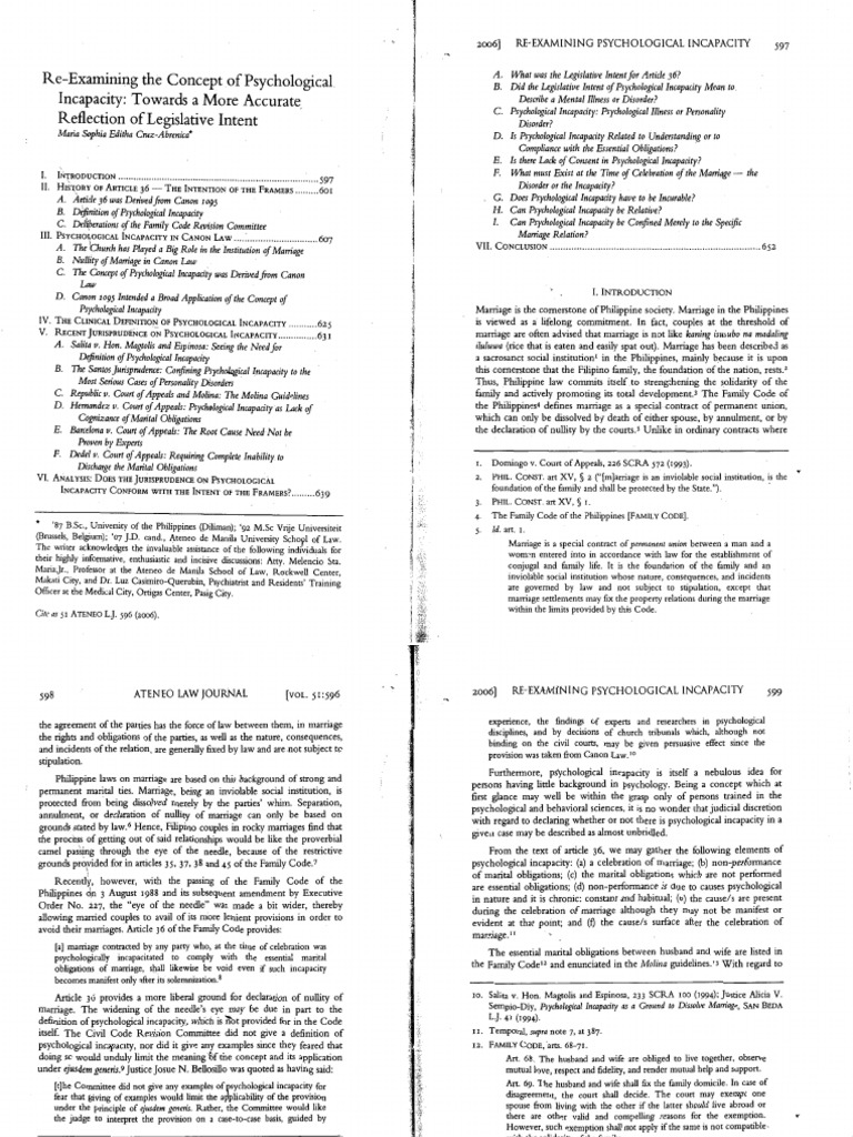 Re-Visiting Psychological Incapacity (Ateneo Law Journal) PDF | PDF ...