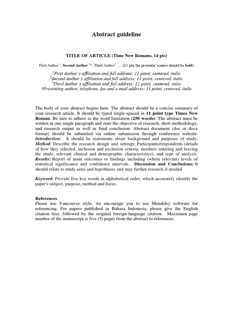 Abstract Guideline: TITLE OF ARTICLE (Time New Romans, 14 PTS) | PDF ...