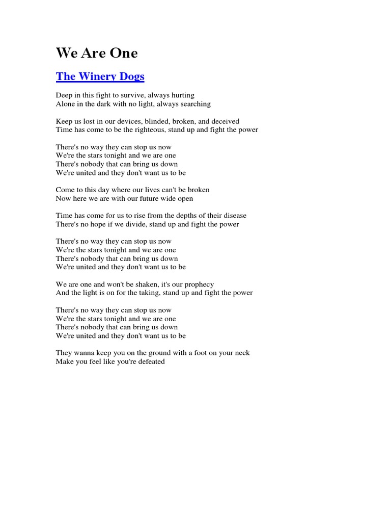 "We Are One: The Winery Dogs Lyrics" | PDF | Religion & Spirituality