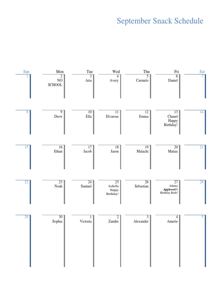 September Snack Schedule | PDF