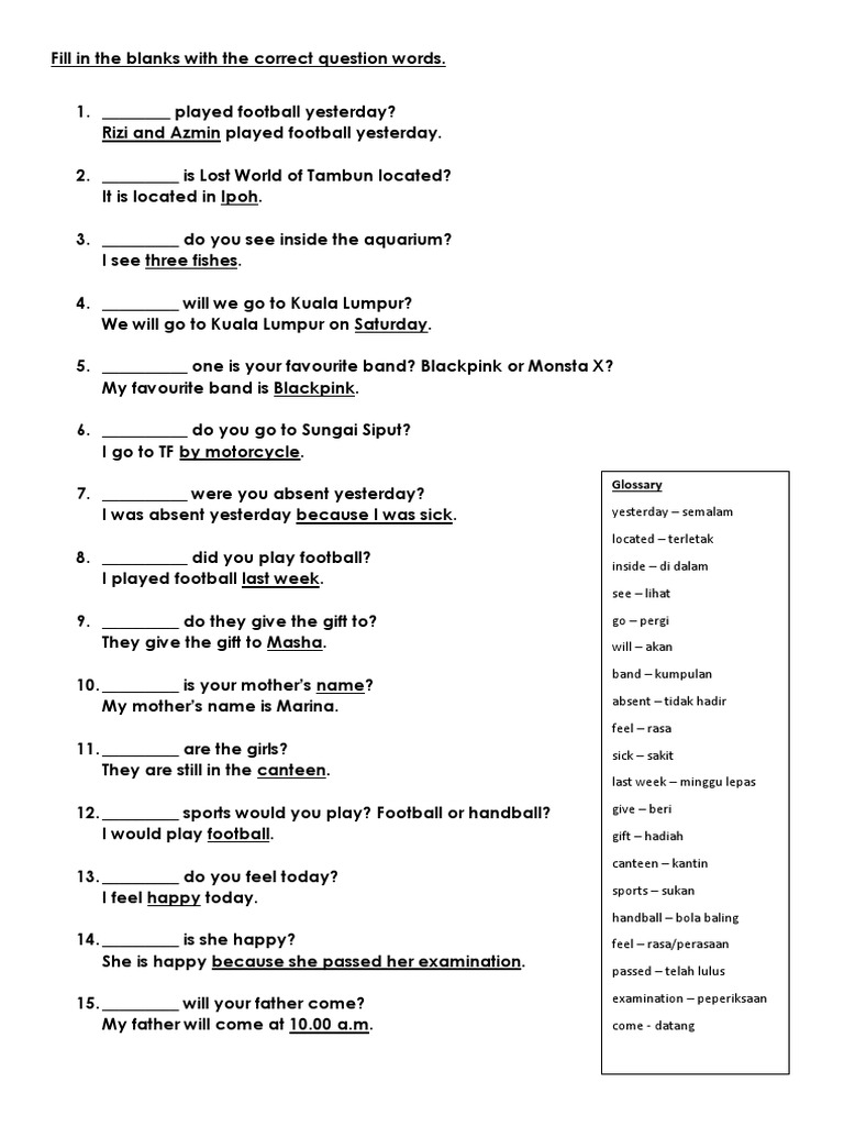Fill in The Blanks With The Correct Question Words | PDF | Nature