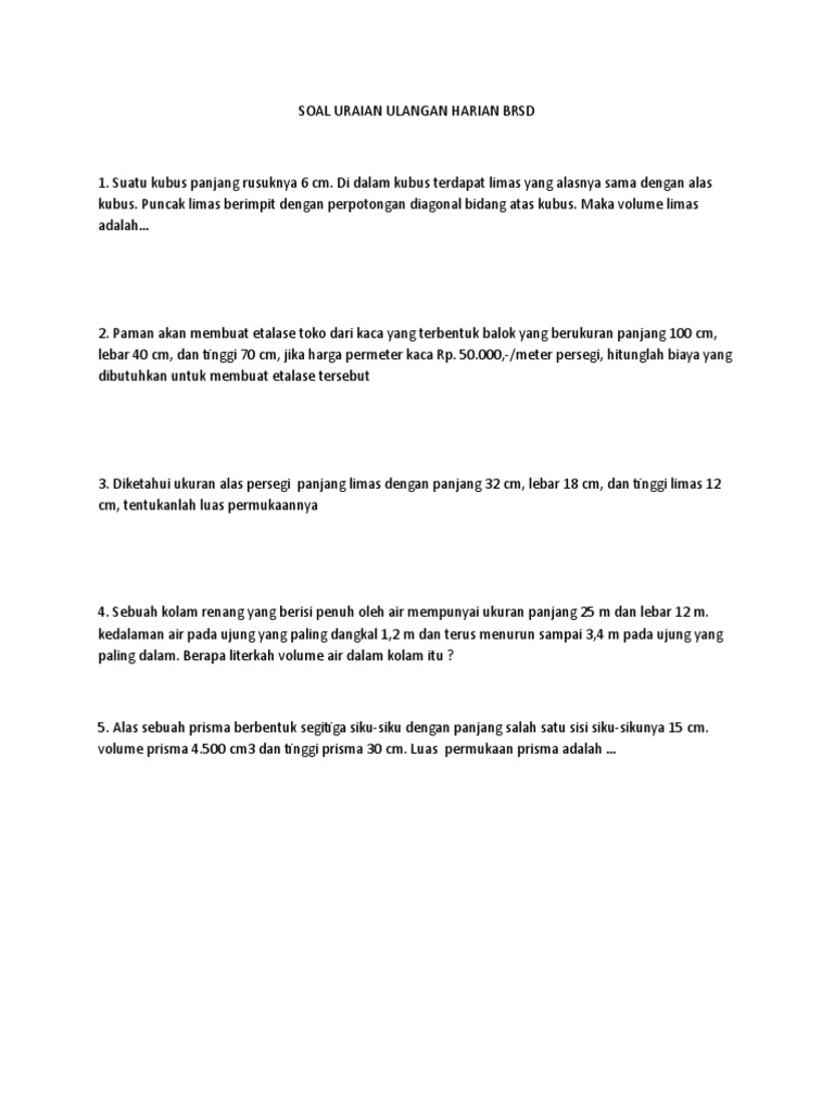 Soal Uraian Uh BRSD | PDF