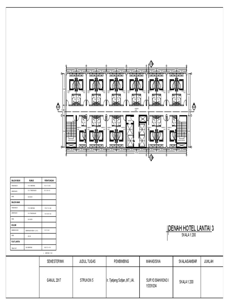 Denah Hotel Lantai 3: SKALA 1:200 | PDF