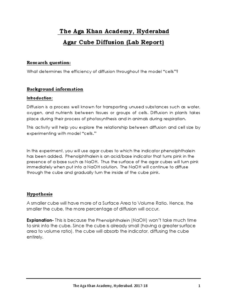 The Aga Khan Academy, Hyderabad Agar Cube Diffusion (Lab Report) | PDF ...