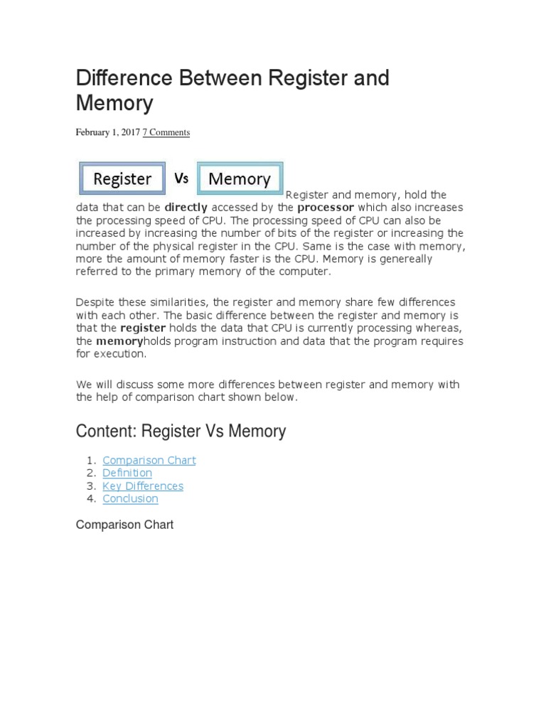 Difference Between Register and Memory | PDF | Computer Data Storage ...