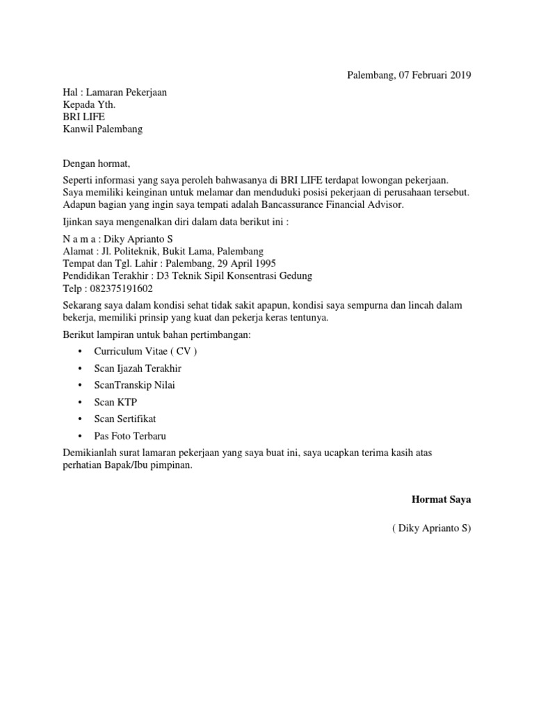 Surat Lamaran | PDF | Karier & Perkembangan | Pengelolaan Keuangan & Uang