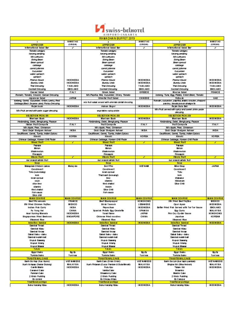 Ramadhan Buffet Menu Mancanegara 2019 | PDF | Pickling | Salad