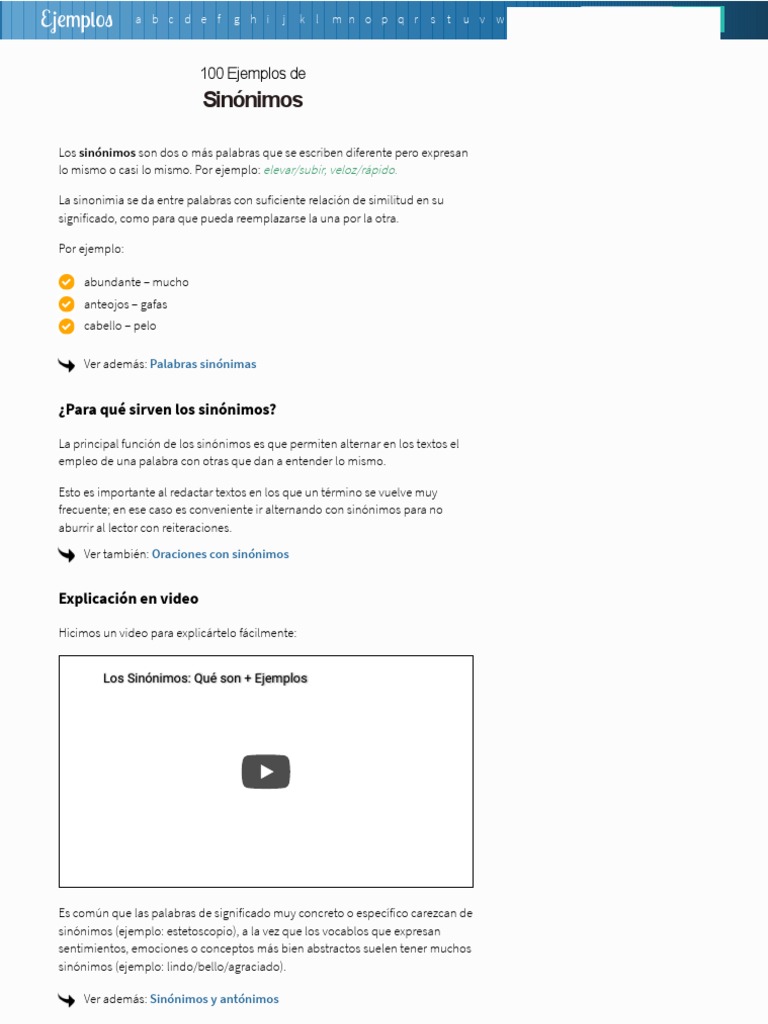 100 Ejemplos de Sinónimos (Explicado) | Palabra | Vocabulario