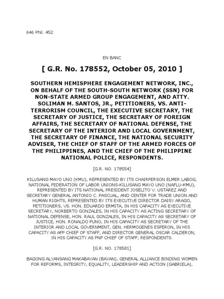 G.R. No. 178552, October 05, 2010 | PDF | Overbreadth Doctrine | Facial ...