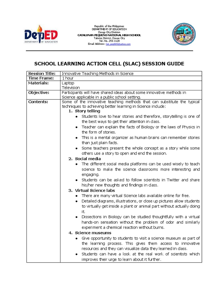 School Learning Action Cell (Slac) Session Guide | PDF | Teaching ...