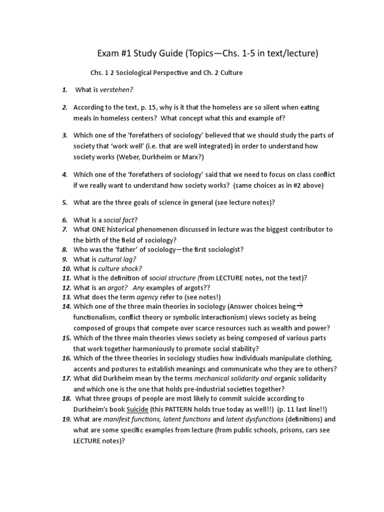 Study Guide Exam 1 2018 | PDF | Sociology | Test (Assessment)